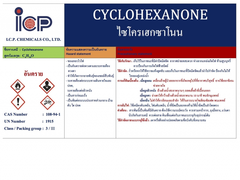 ชื่อสินค้า : Cyclohexanone (CYC)
